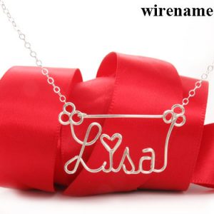 Wire Name necklace with custom Charm, Personalized name jewelry, ANY ...